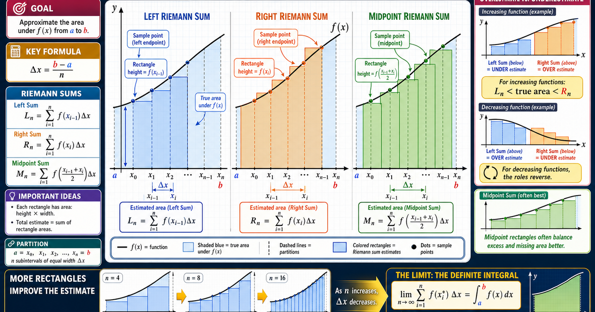 Calculus: Left, Right, and Midpoint Riemann Sums Infographic | LivePhysics™