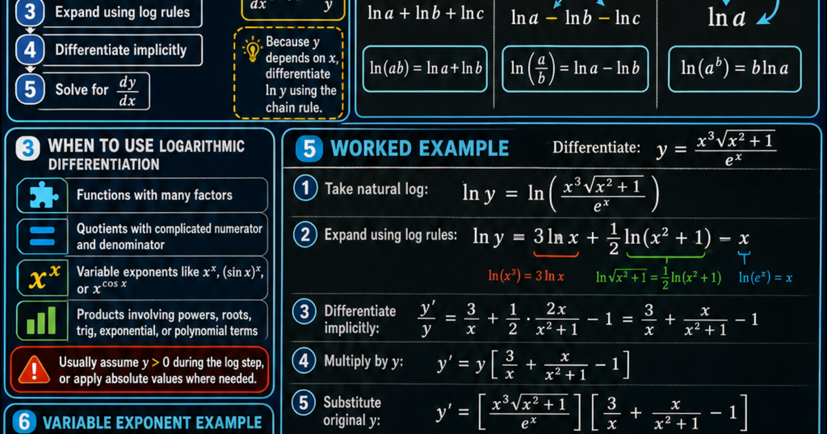 Calculus: Logarithmic Differentiation Infographic | LivePhysics™