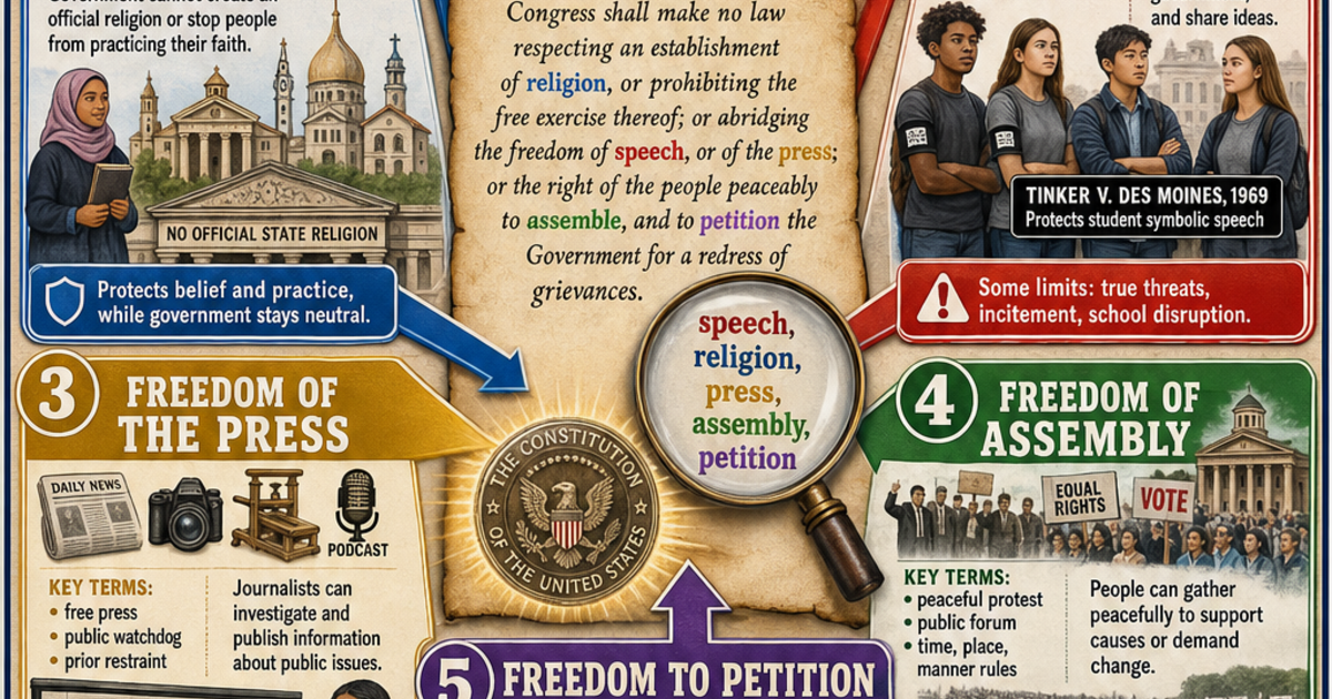 First Amendment: Five Freedoms Infographic | LivePhysics™