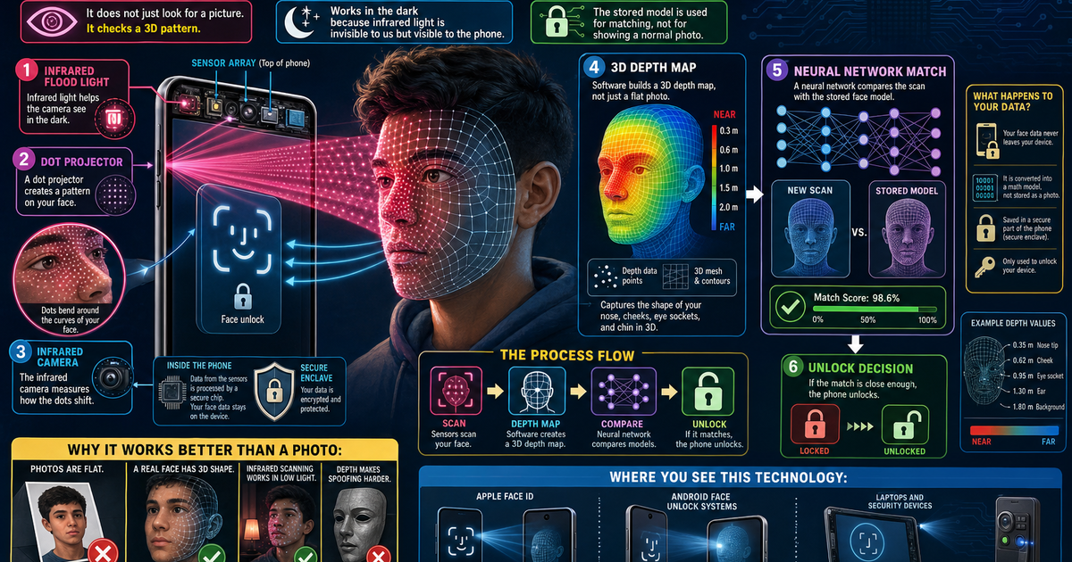 How Face Unlock Works Infographic | LivePhysics™