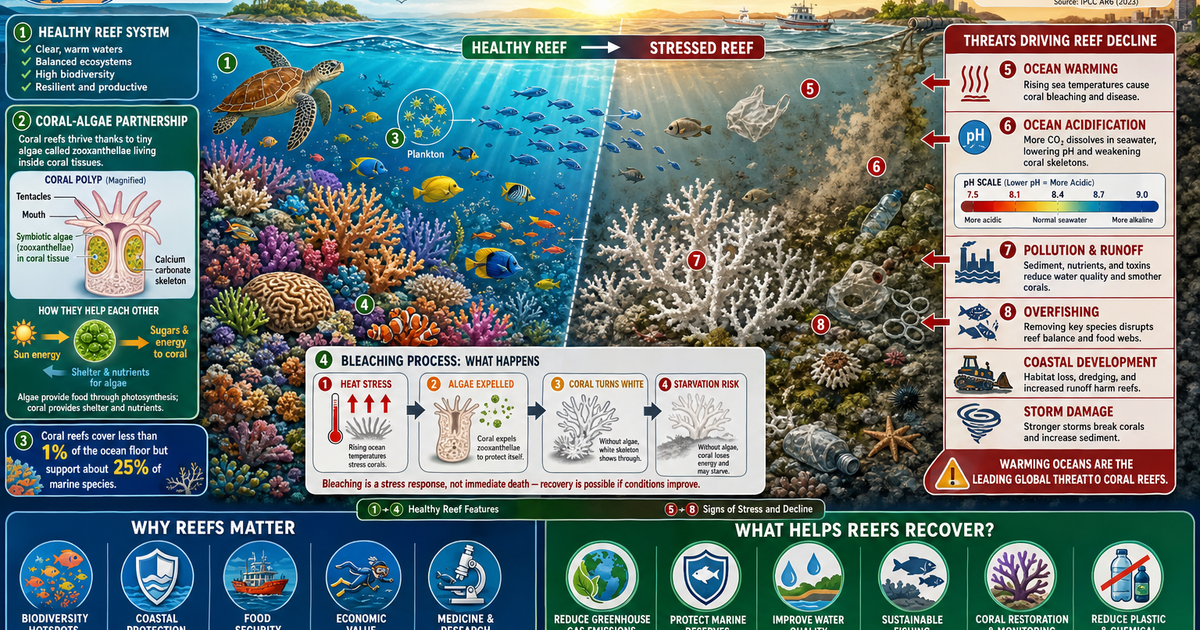 Coral Reefs, Ecosystem Under Threat Infographic | LivePhysics™