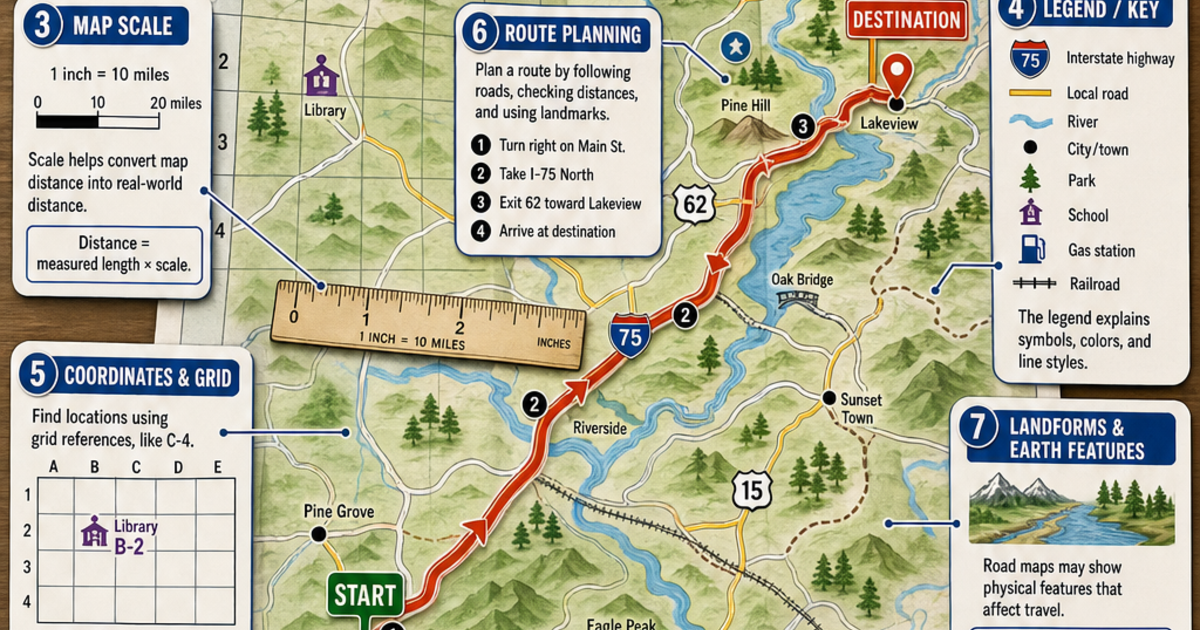 Maps & Geography Skills: Reading a Road Map Infographic | LivePhysics™