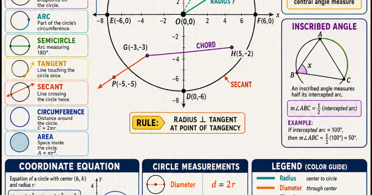 Circle Parts & Vocabulary Infographic | LivePhysics™