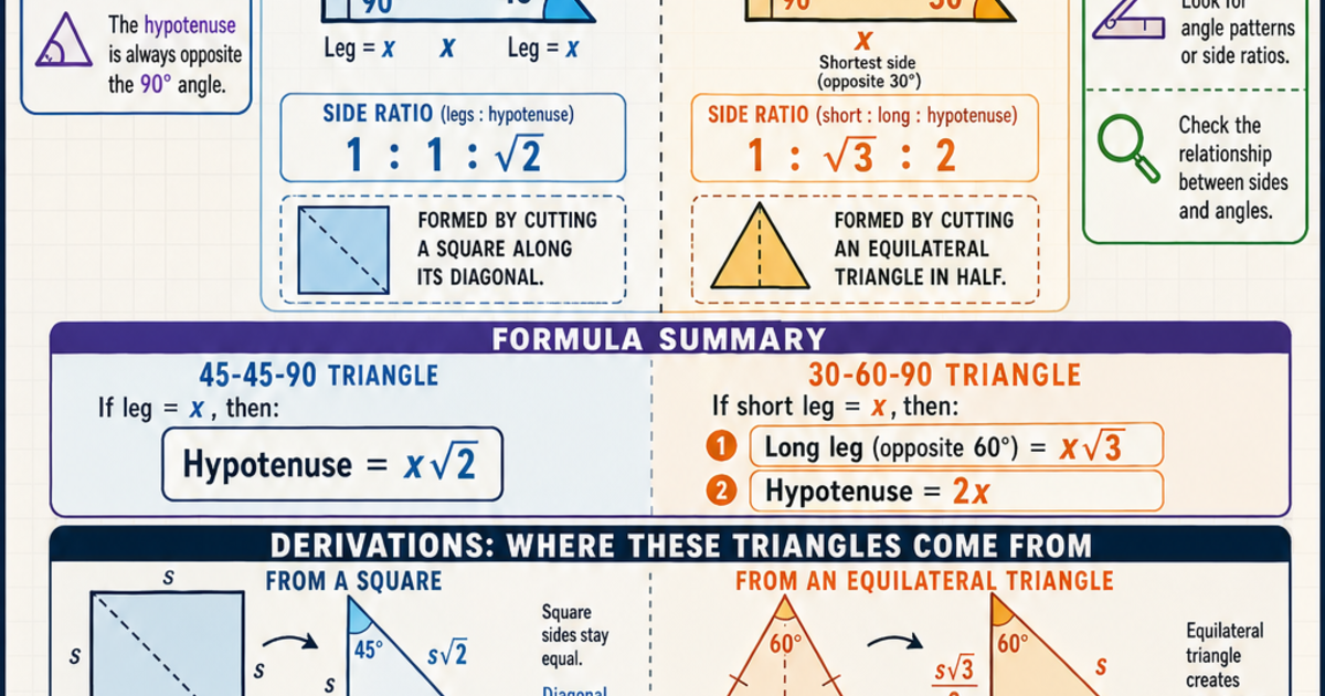45-45-90 and 30-60-90 Special Right Triangles Infographic | LivePhysics™
