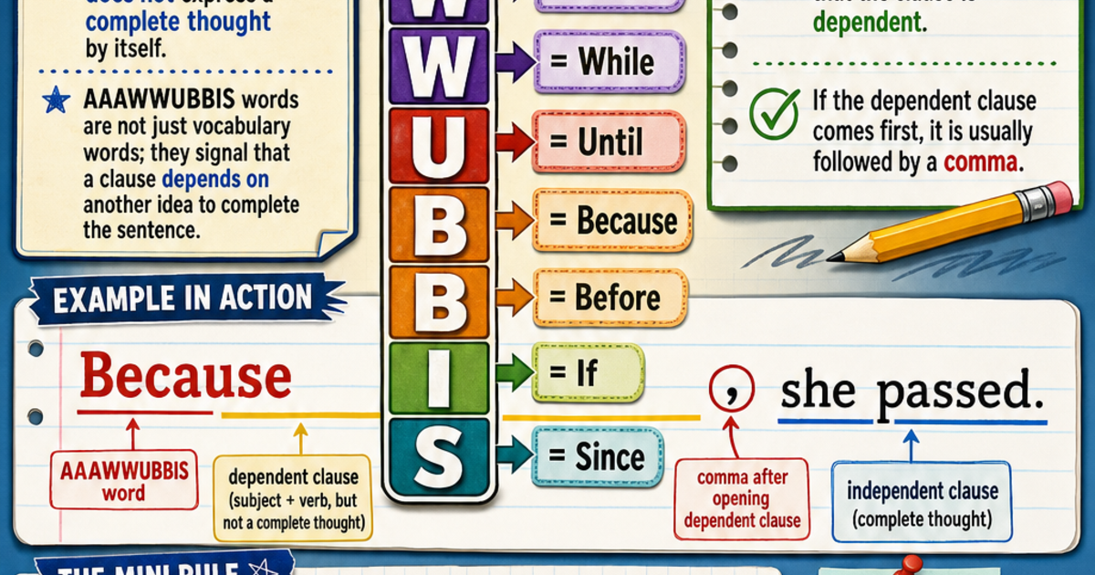 ELA: Common subordinating conjunctions (AAAWWUBBIS) Infographic ...