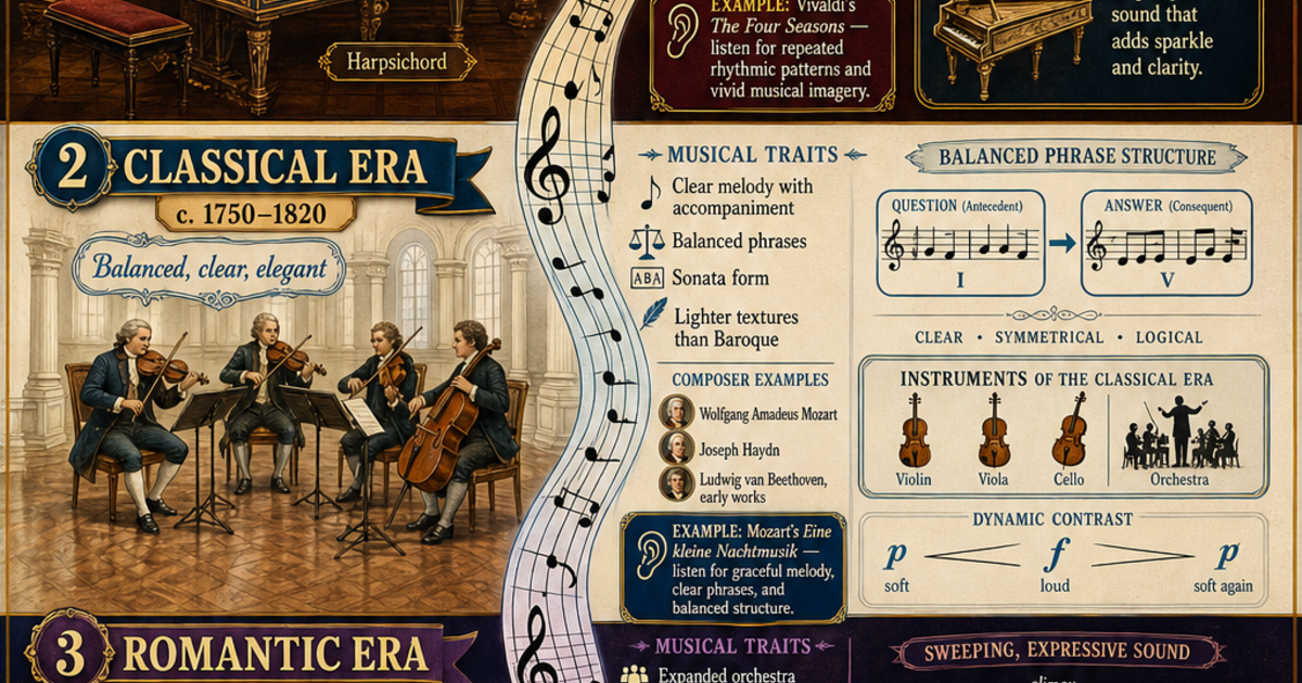 Music & Sound: Baroque, Classical, and Romantic Eras Infographic ...