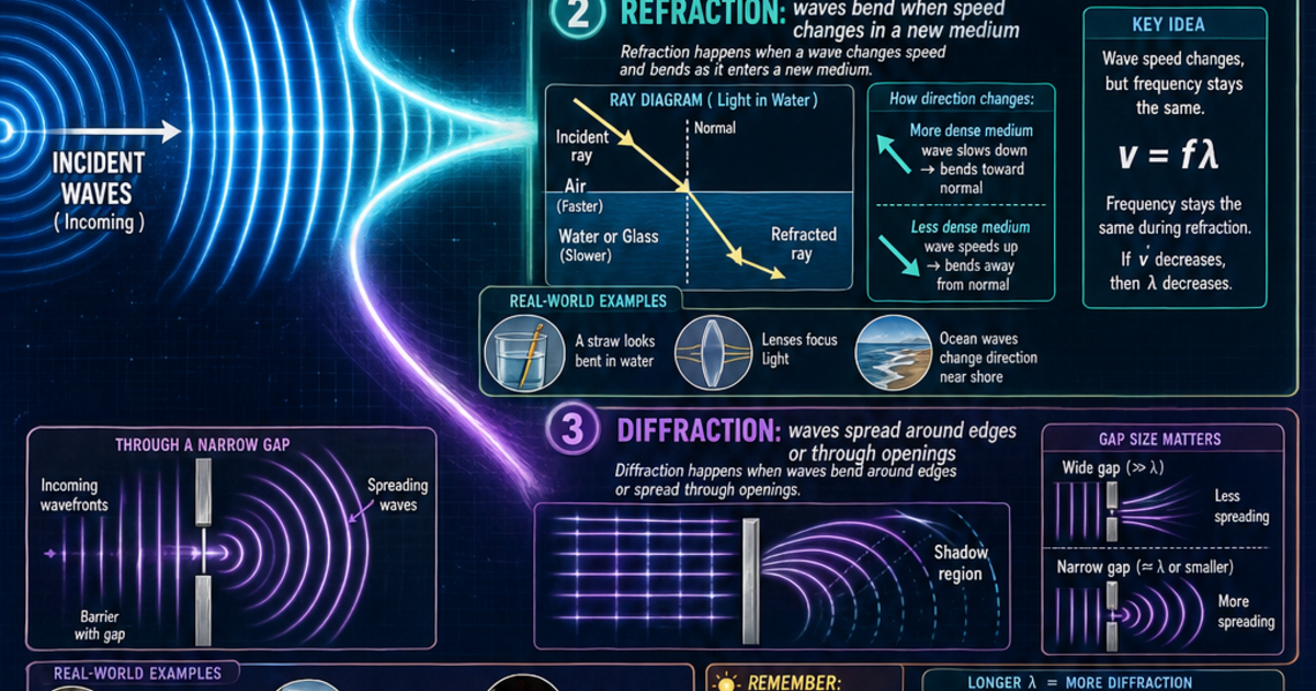 Wave Interactions: Reflection, Refraction & Diffraction Infographic ...