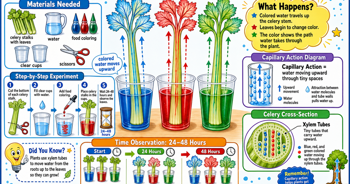 Celery Capillary Action With Food Coloring Infographic | LivePhysics™