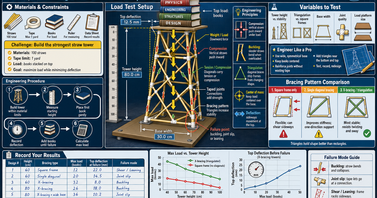 Straw Tower Load Test Engineering Project Infographic | LivePhysics™