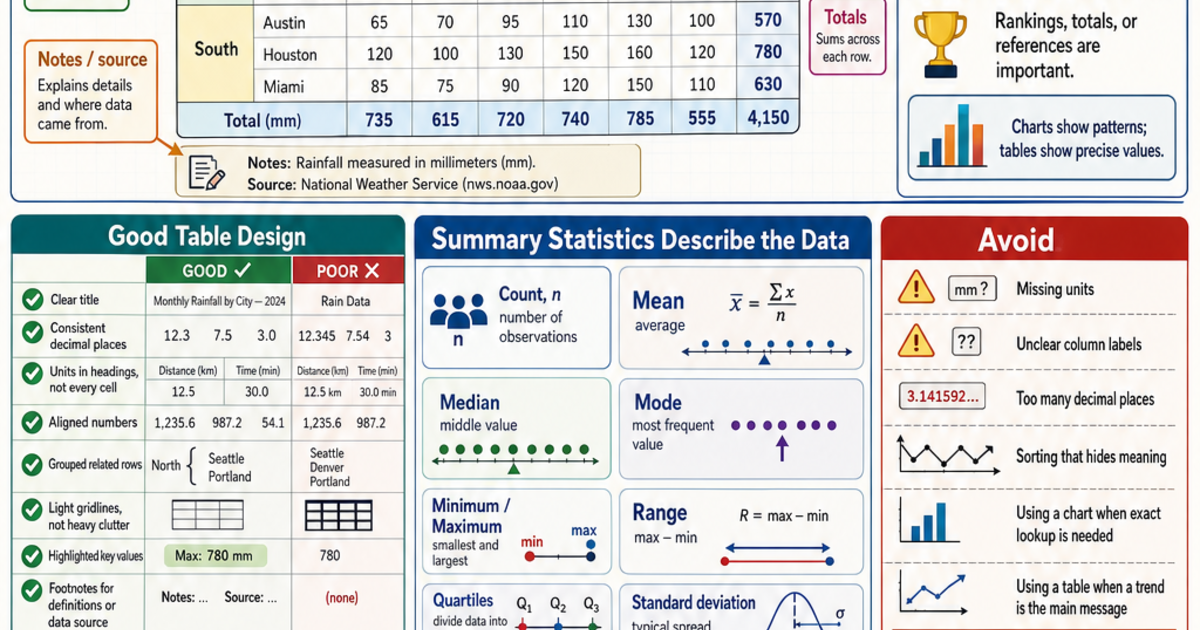 Statistics Data Tables And Summary Statistics Infographic Livephysics™