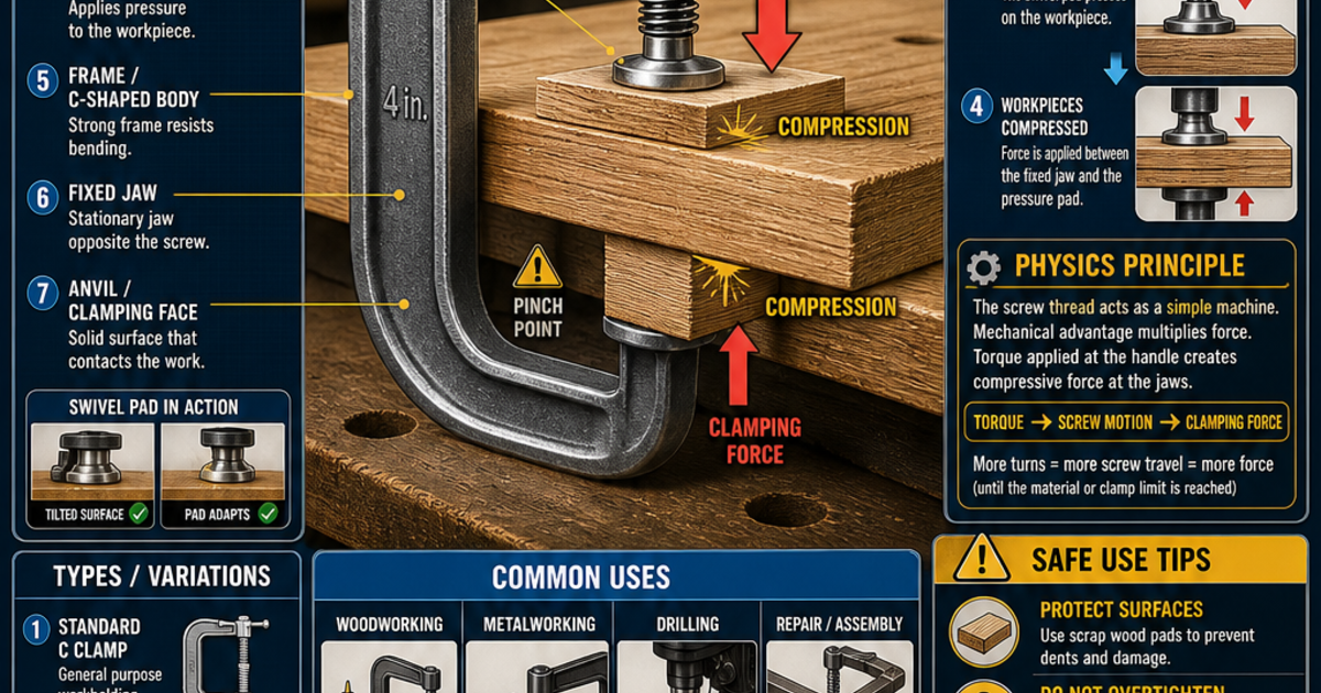 Tools & Workshop Machines: C Clamp Infographic | LivePhysics™