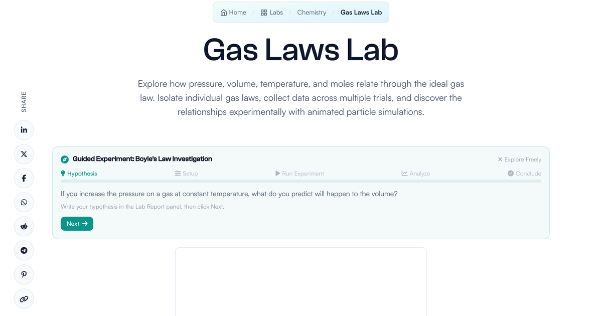 Gas Laws Lab - Interactive PV=nRT Simulator | LivePhysics™
