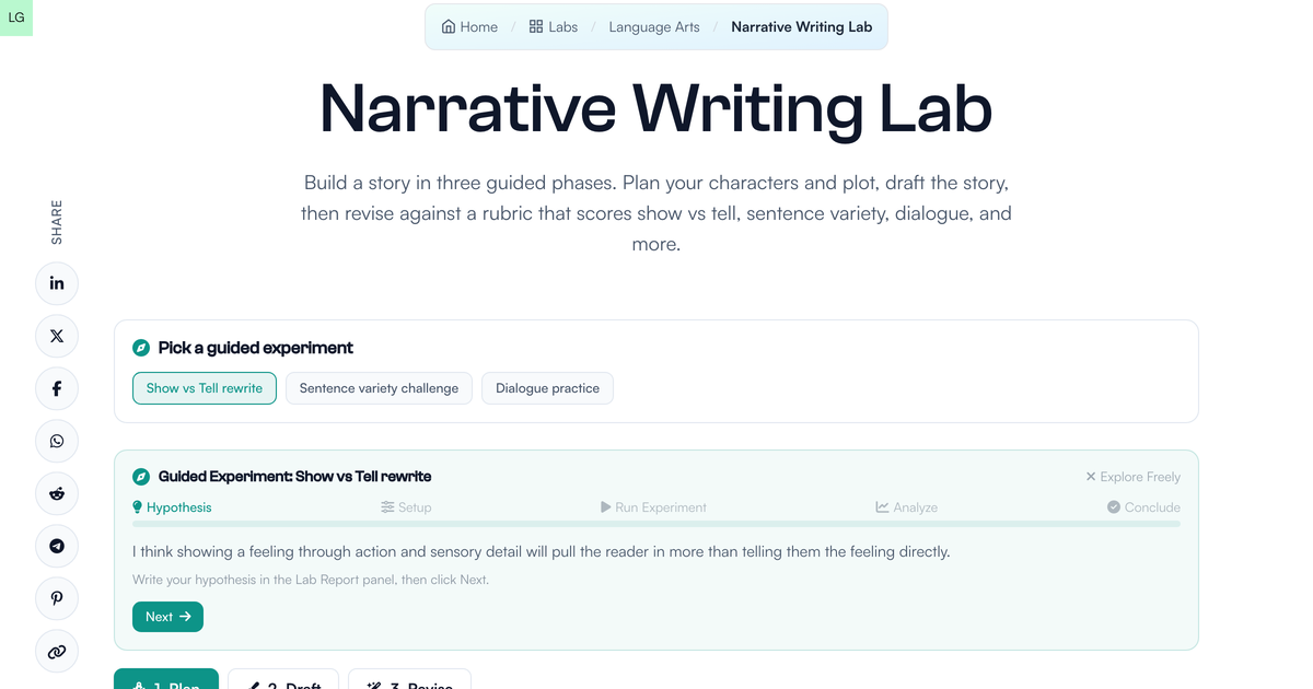 Narrative Writing Lab - Plan, Draft, Revise | LivePhysics
