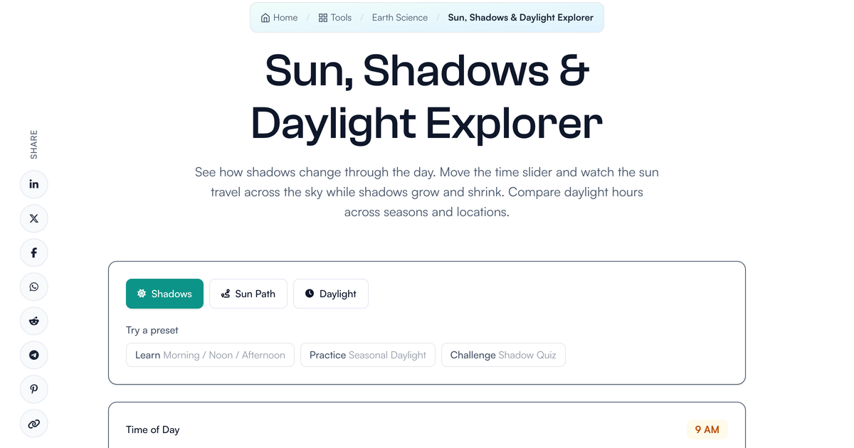 Sun, Shadows & Daylight Explorer | LivePhysics™